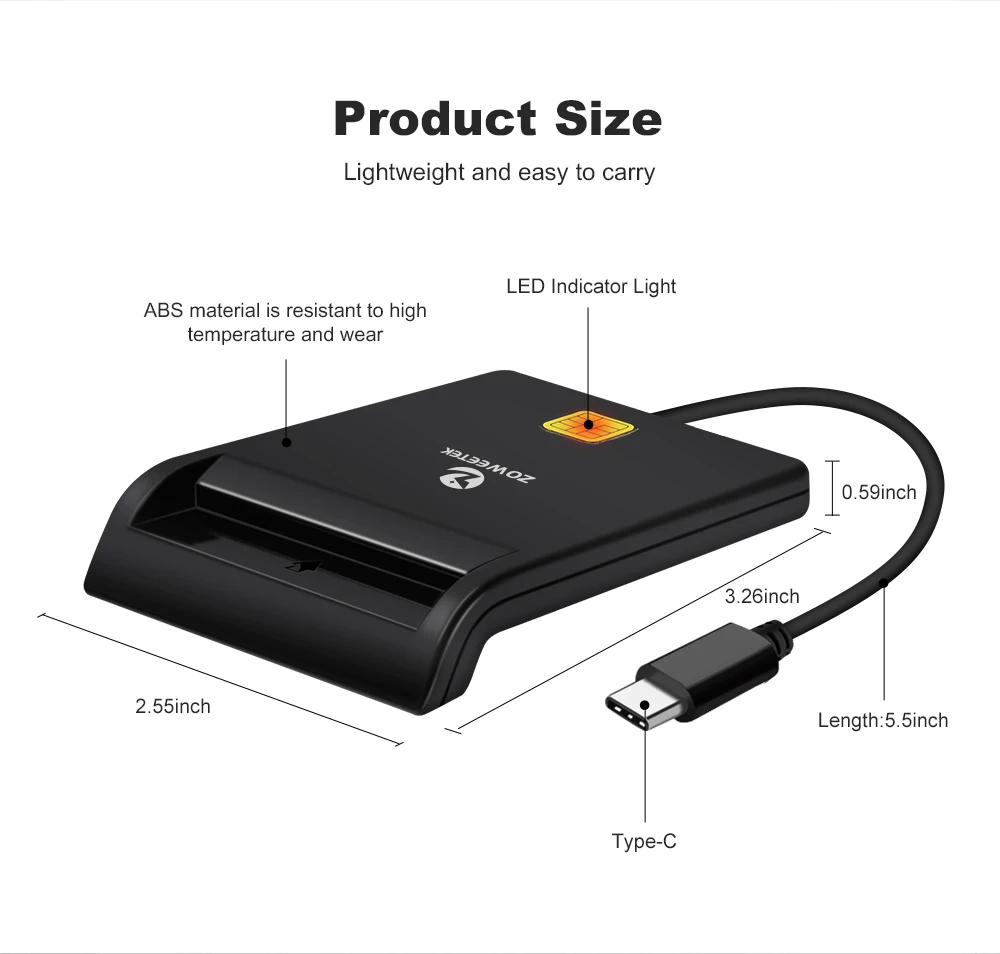 Type-c Card Reader,Zoweetek Ic Id Chip Usb-c Access Control Smart Otg ...