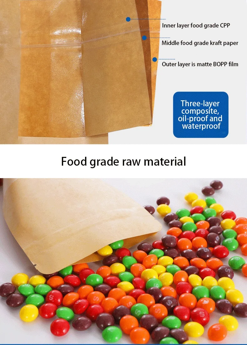 Stand up White Kraft Paper Reclosable Ziplock Plain Heat Sealable Food ...