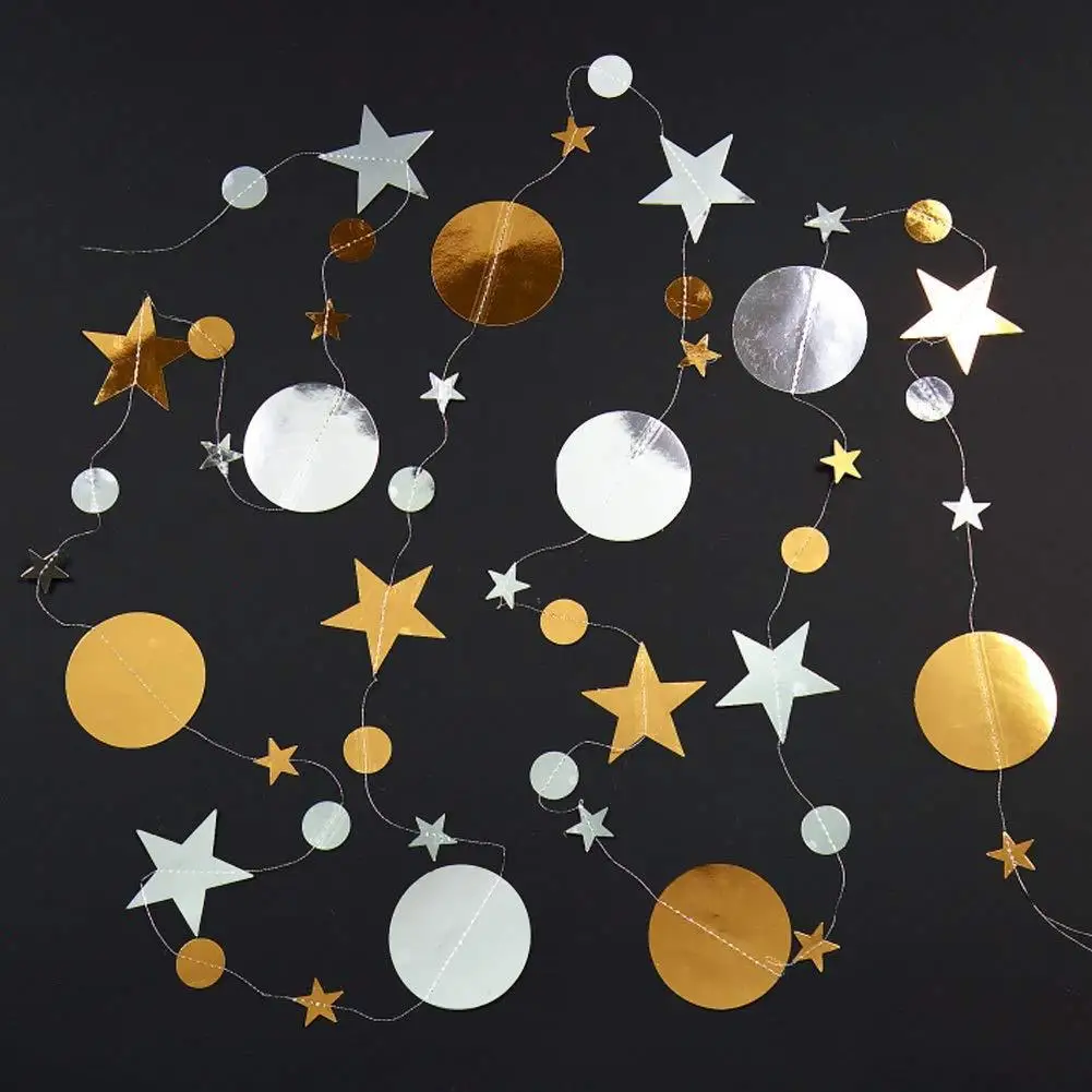 Glittering Champagne Gold Paper Circle Dots Star Garland Banners ...