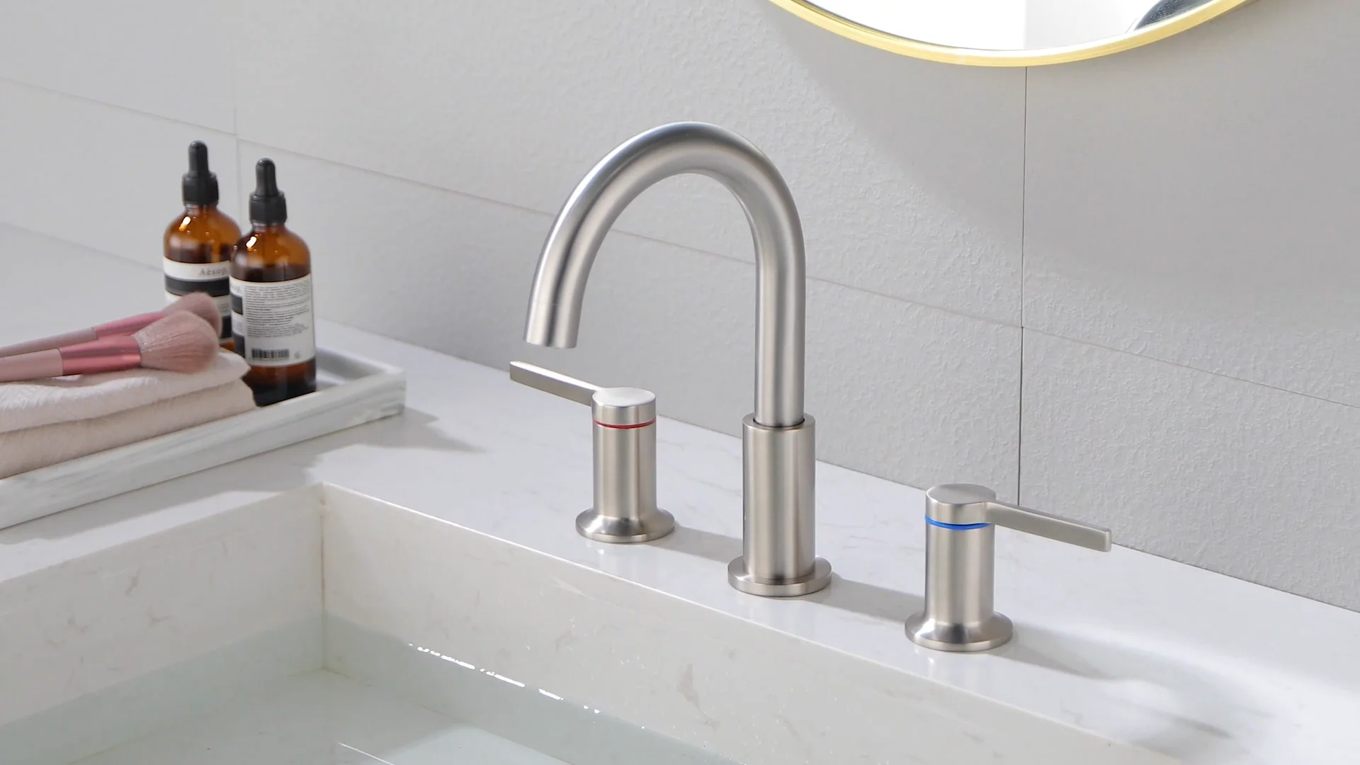 Deck Mounted Wash Basin Faucet 3 Hole 2 Handle Bathroom Faucet Brushed ...