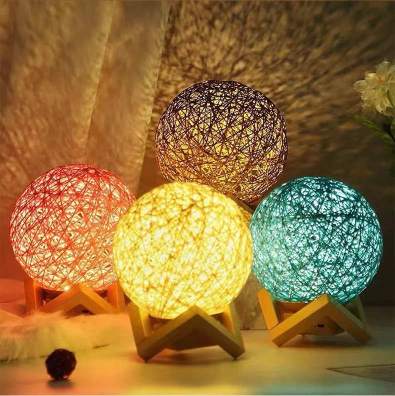Creative Ins Wind Led Table Light Rattan Ball Desk Lamp Modern Plaid ...