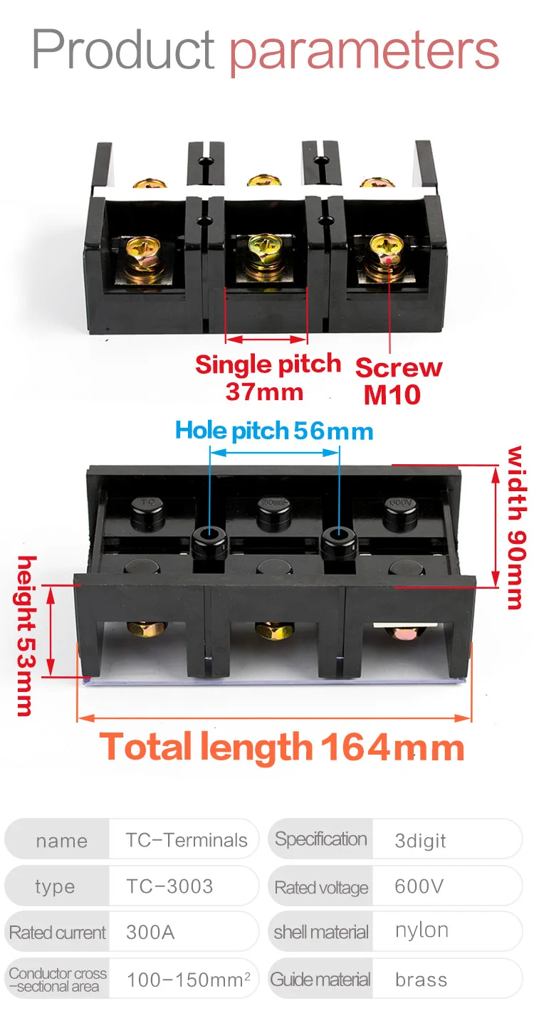 TC3003 High Current Terminal Block - 300A 3P 600V