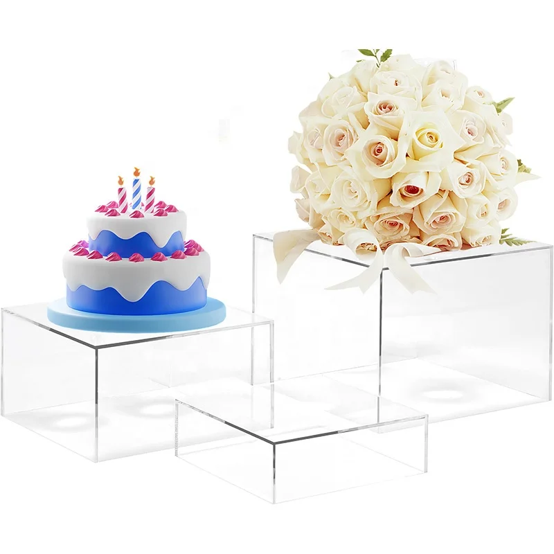 clear Acrylic Cake Stand Nesting Risers Cube Transparent Acrylic Buffet ...