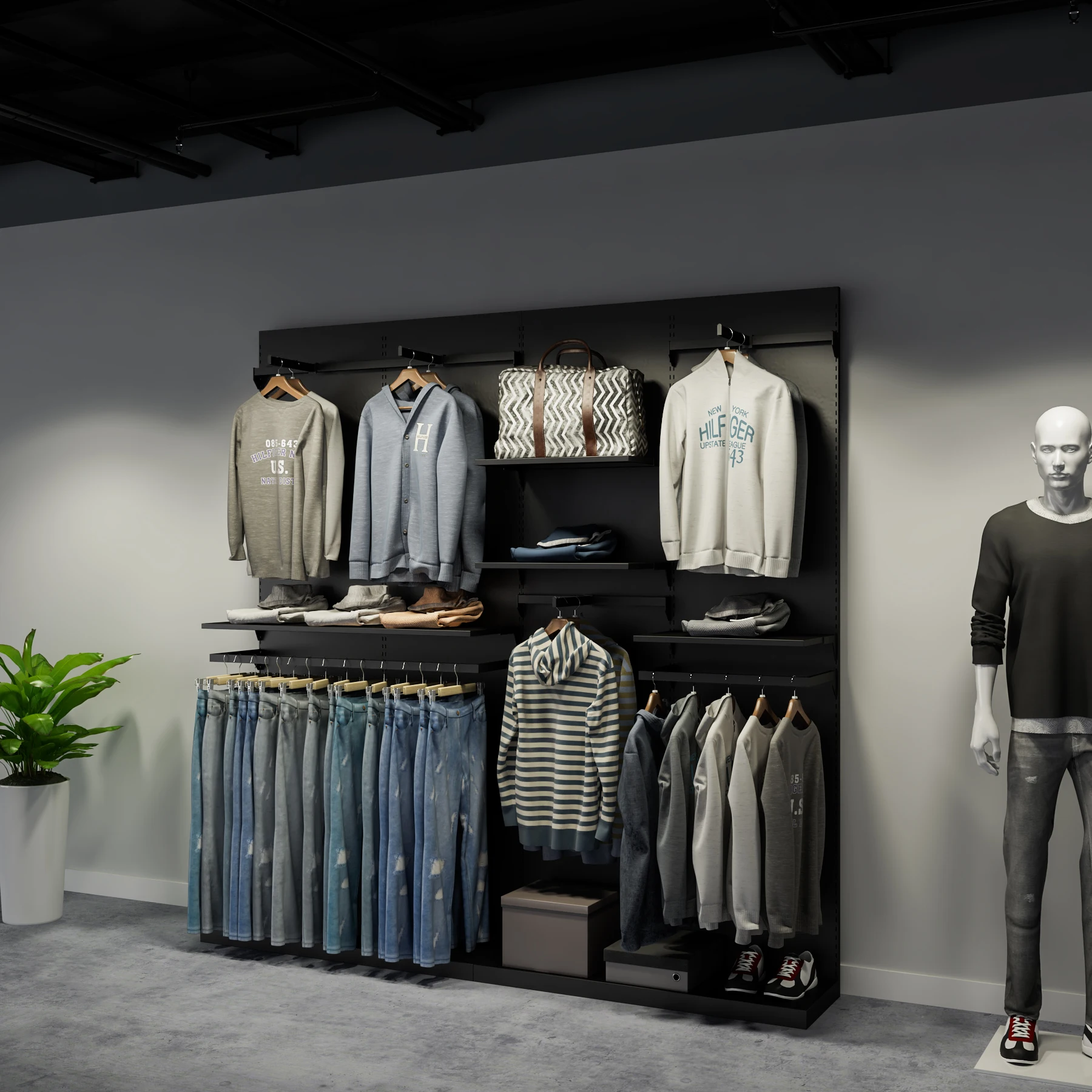 Commercial Wooden Wall Mounted Garment Display Shelves Men's Clothes ...