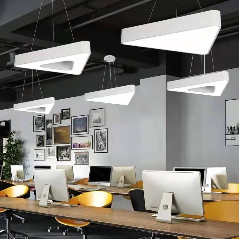 60W Triangle Black LED Ceiling Light - Modern Office Chandelier
