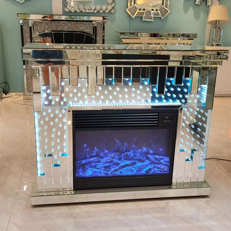 New Design Modern Sparkly Diamond Mirrored Electric Fireplaces With ...