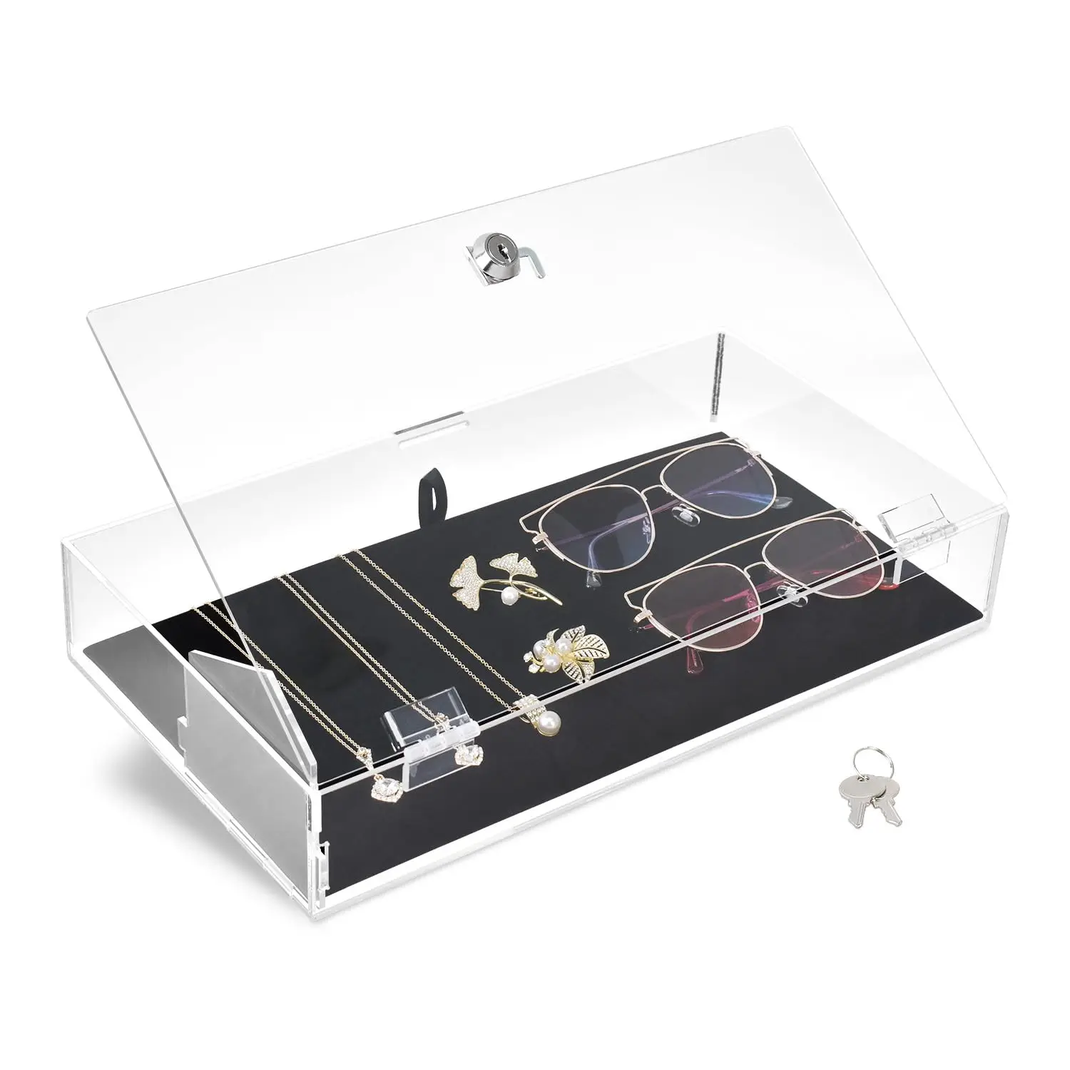 New Arrival Acrylic Locking Jewelry Display Case With Removable Black ...