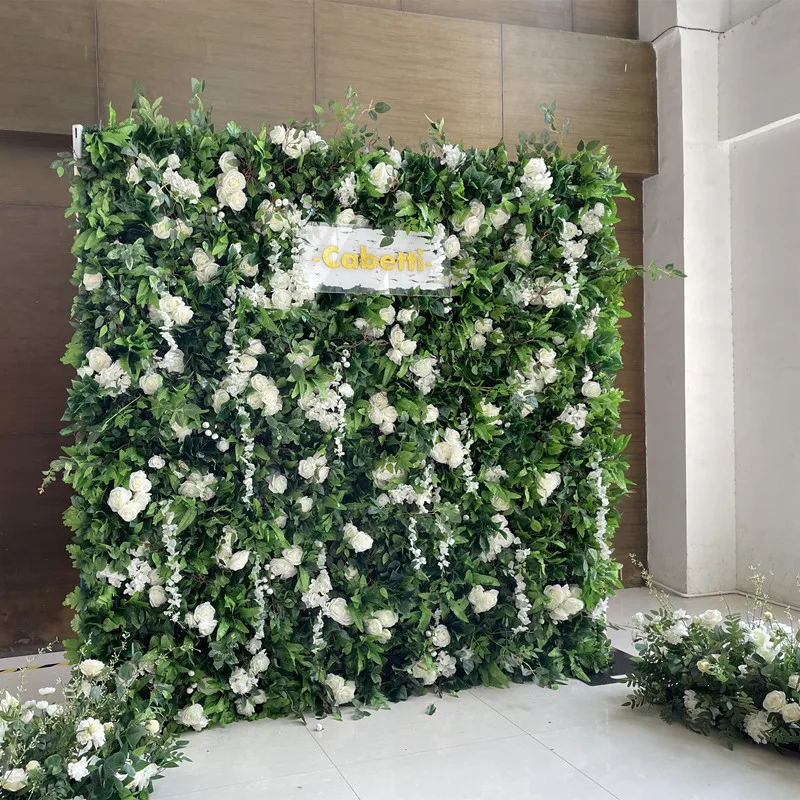 Kcfw-312 White Green Flower Wall Greenery Backdrop Artificial Boxwood ...