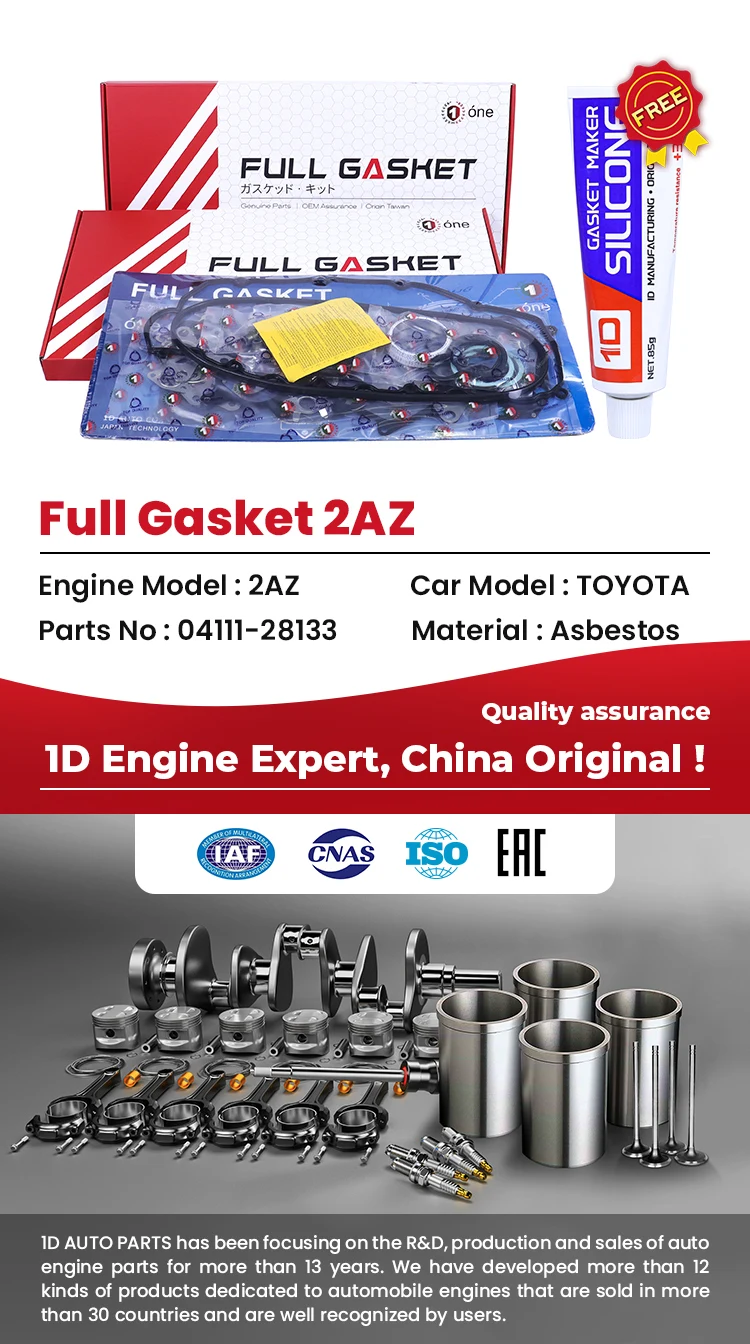 1d Automotive Gasket Full Set 2az Oem: 04111-28133 For Toyota 2az - Buy ...