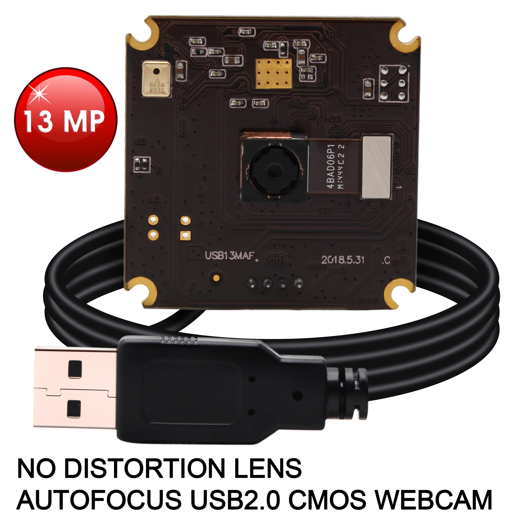 ELP 13MP USB Camera Module with Autofocus and Distortion-Free Lens