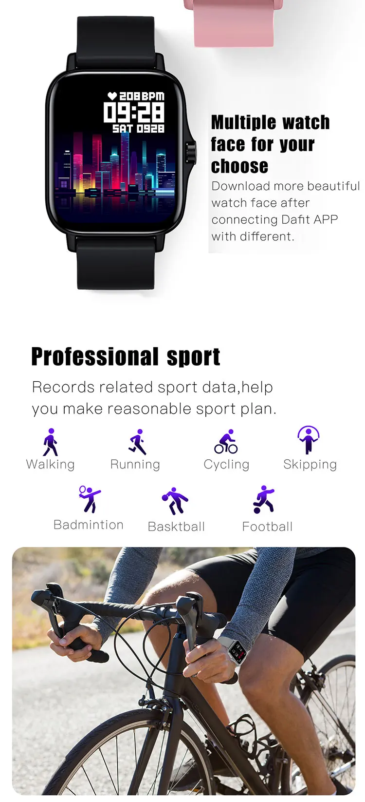 K26 Heart Rate Blood Pressure Wristwatch Music Control Smart Watch BT ...