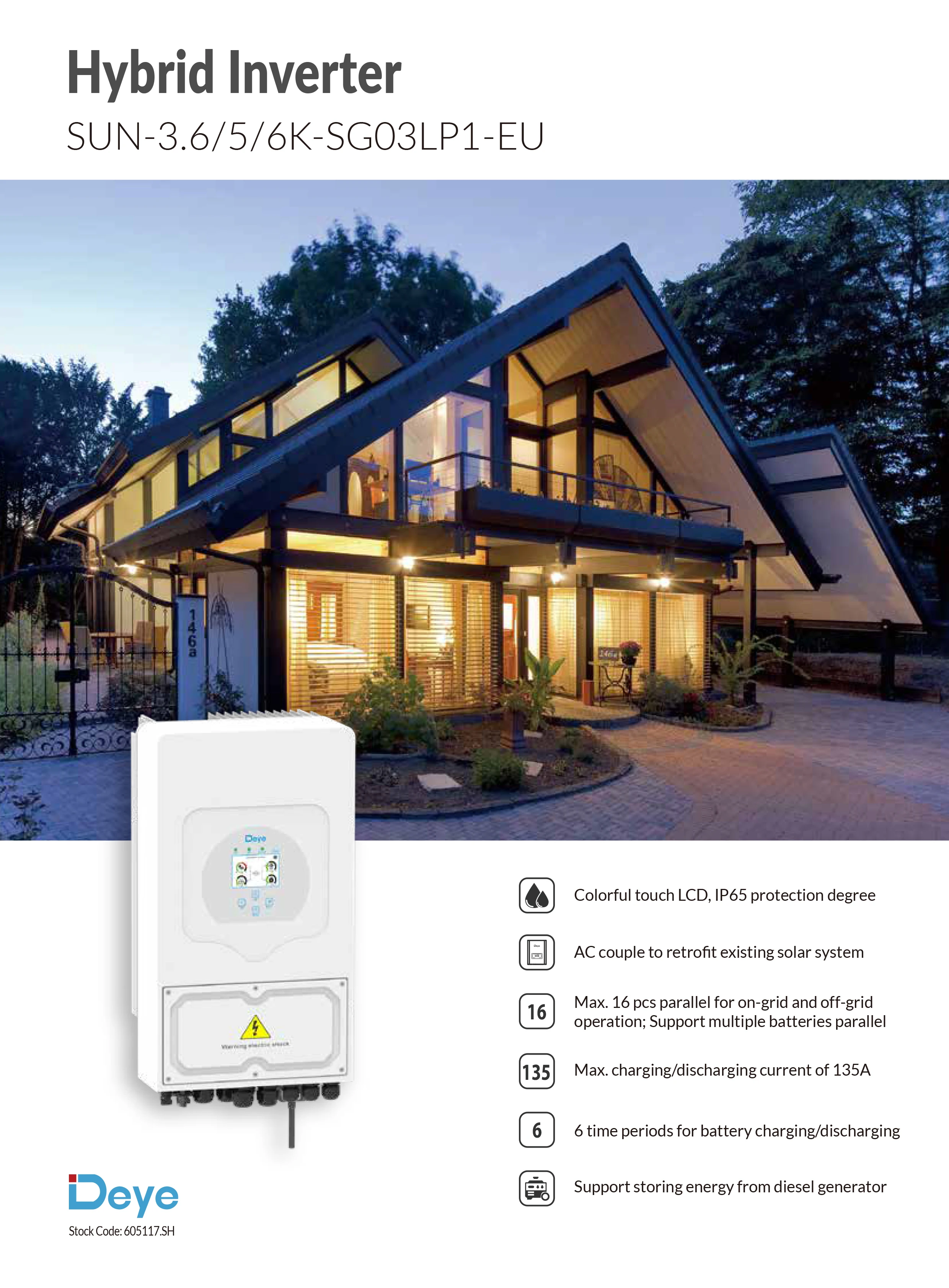 Deye Hybrid Solar Inverter 6kw Single Phase 6kw On Off Grid Sun-6k-sg03lp1-eu - Buy Deye Hybrid ...