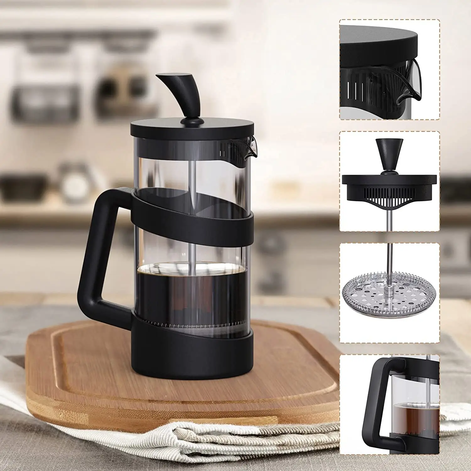 350ml 600ml 1000ml Bamboo Lid Cafetiere Prensa Francesa Stainless Steel ...