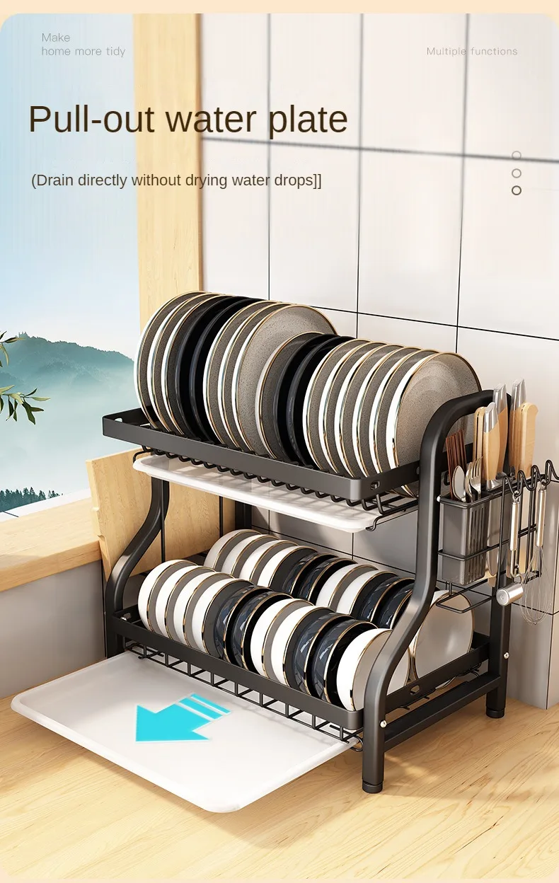 Kitchen Countertop Dish Storage Rack Multifunctional Drainage Storage ...