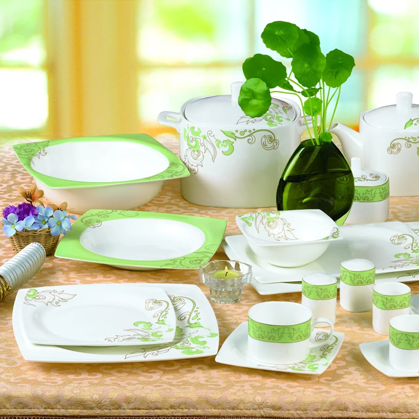 Bone China Square Dinnerware Set Decal Patterns Kitchen Plate Sets With ...