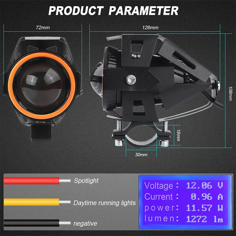 Valesun Angel Eye Motorcycle Headlights - LED U7 Spot Lights