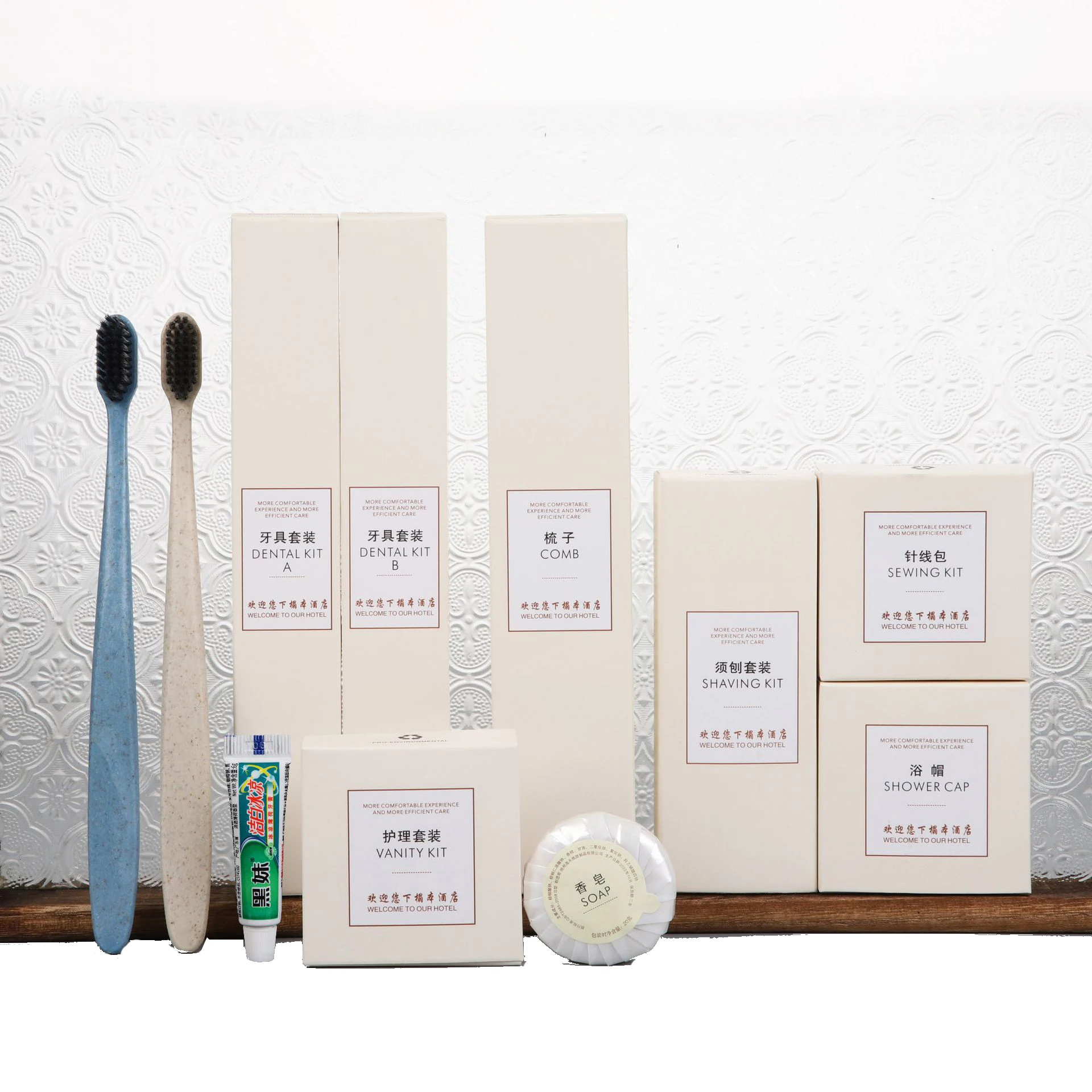 Customized Logo Hotel Amenities Set Dental Toiletries shaver Sewing ...