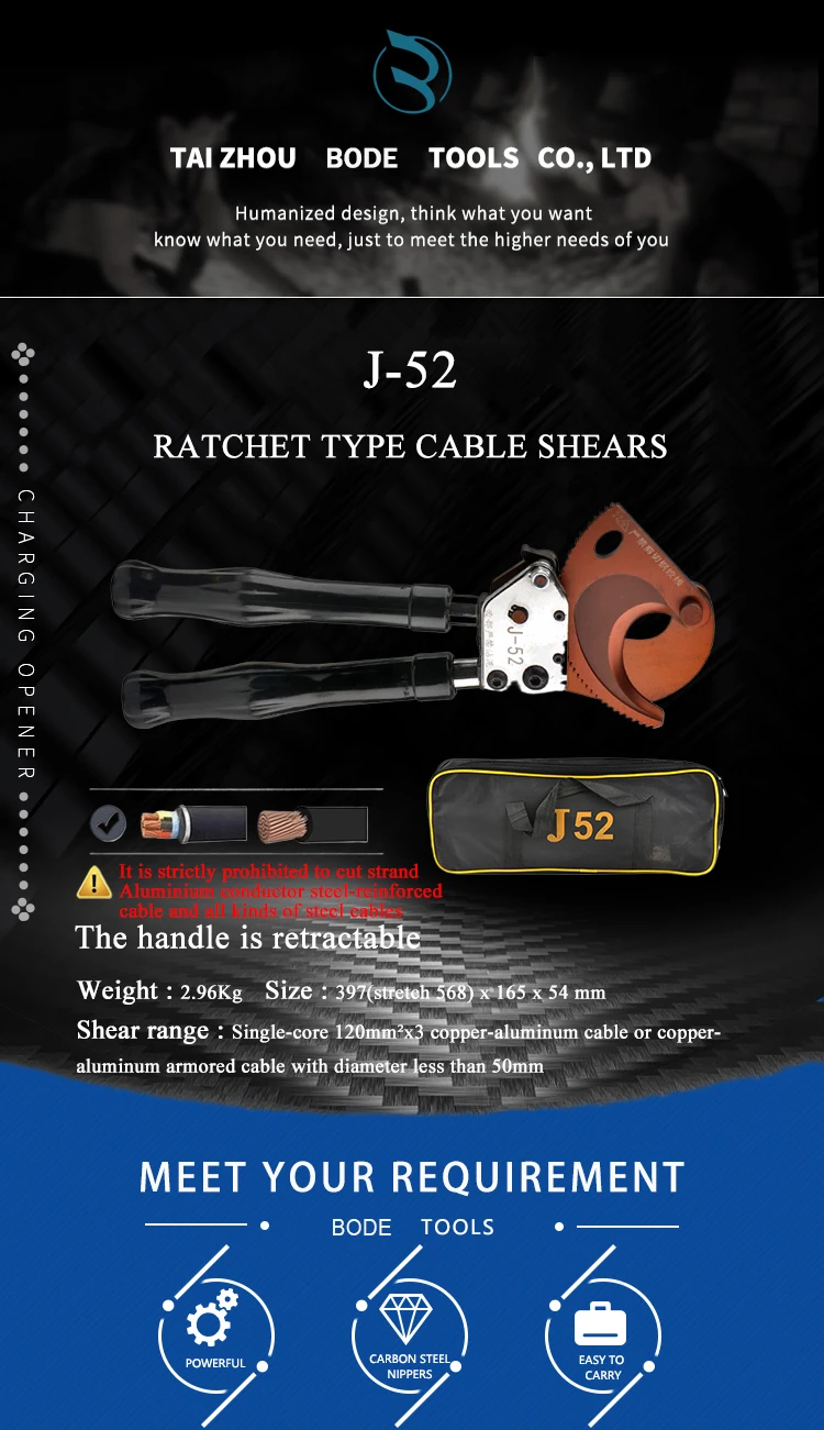 J-52 Ratchet Wire Cable Cutters Hand Carbide Cutting Tools Ratchet Type ...
