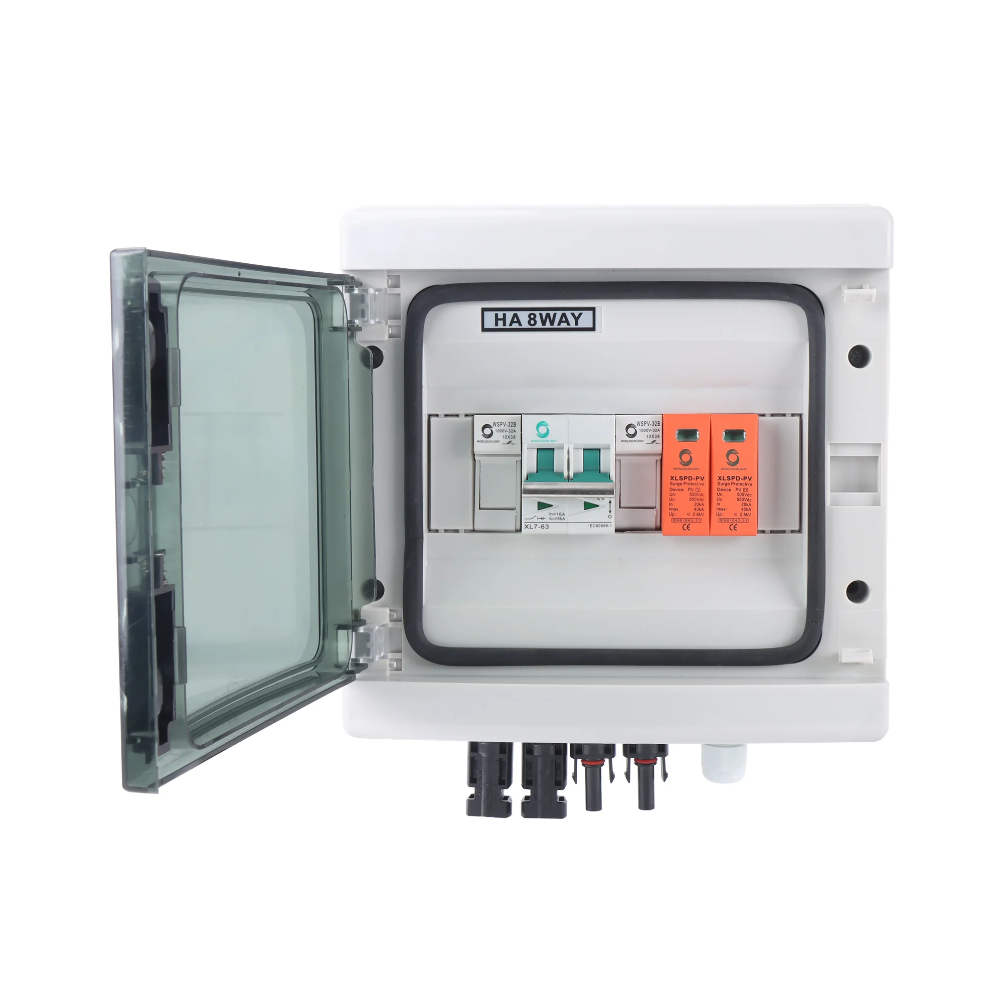 Worldsunlight WSDB-PV4/1 Solar PV Combiner Box - 4 IN 1 OUT