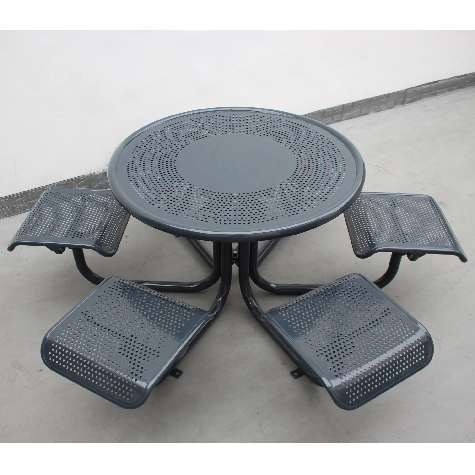 Perforated Metal Urban Street Steel Round Table with Six Chairs ...