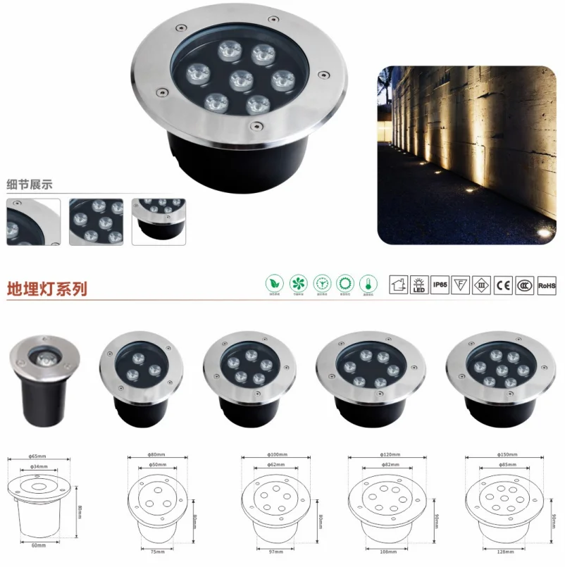 3w Ip66 Waterproof Recessed Led Ground Light Aluminum Glass Lamp Body ...