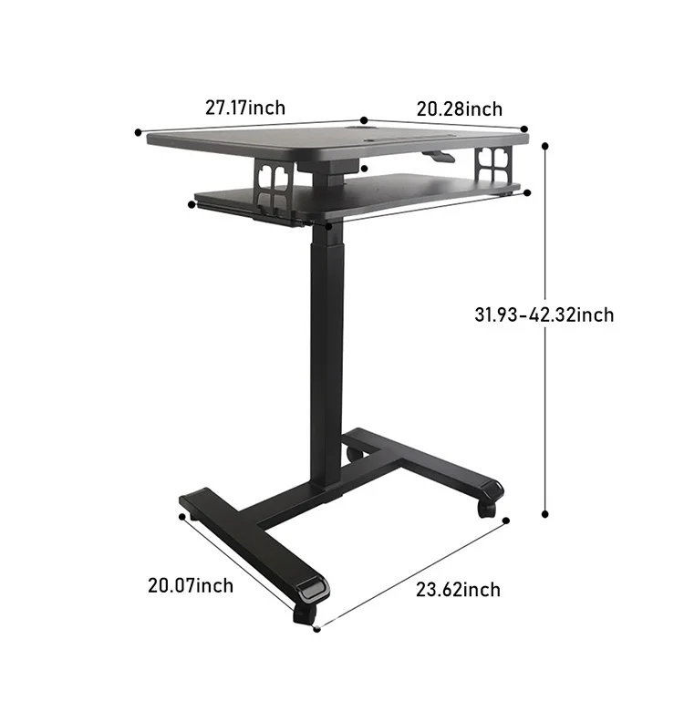 Mobile Height-Adjustable Stand with Keyboard Tray Laptop Desk on Wheels ...