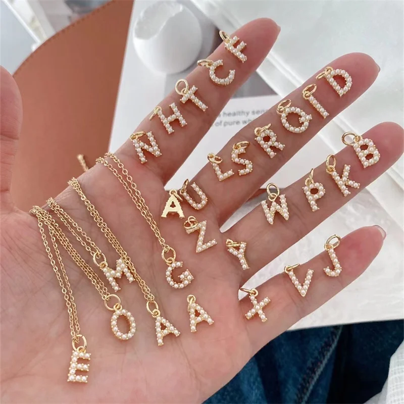 24k Gold Plated Personalized Minimalist Alphabet Monogram Pearl Inlay ...