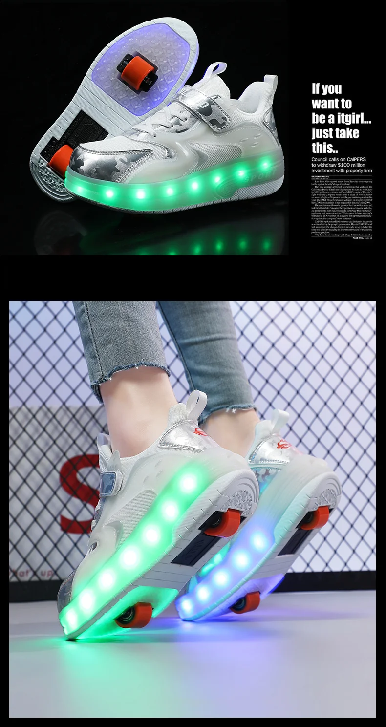 Wholesale USB Charge LED Kids Sport Shoes Boys and Girls Two Wheels ...
