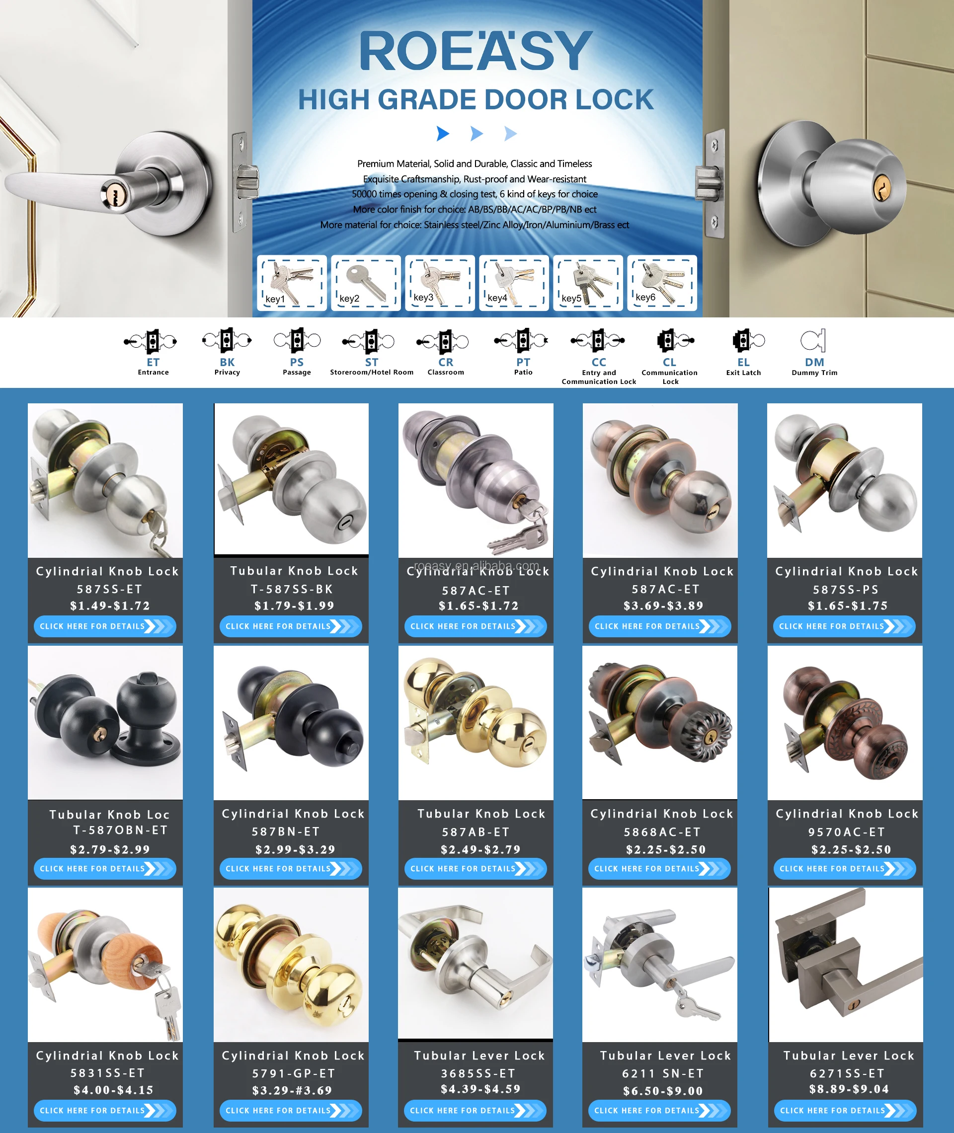 ROEASY Stainless Steel Knob Lockset - Privacy & Security