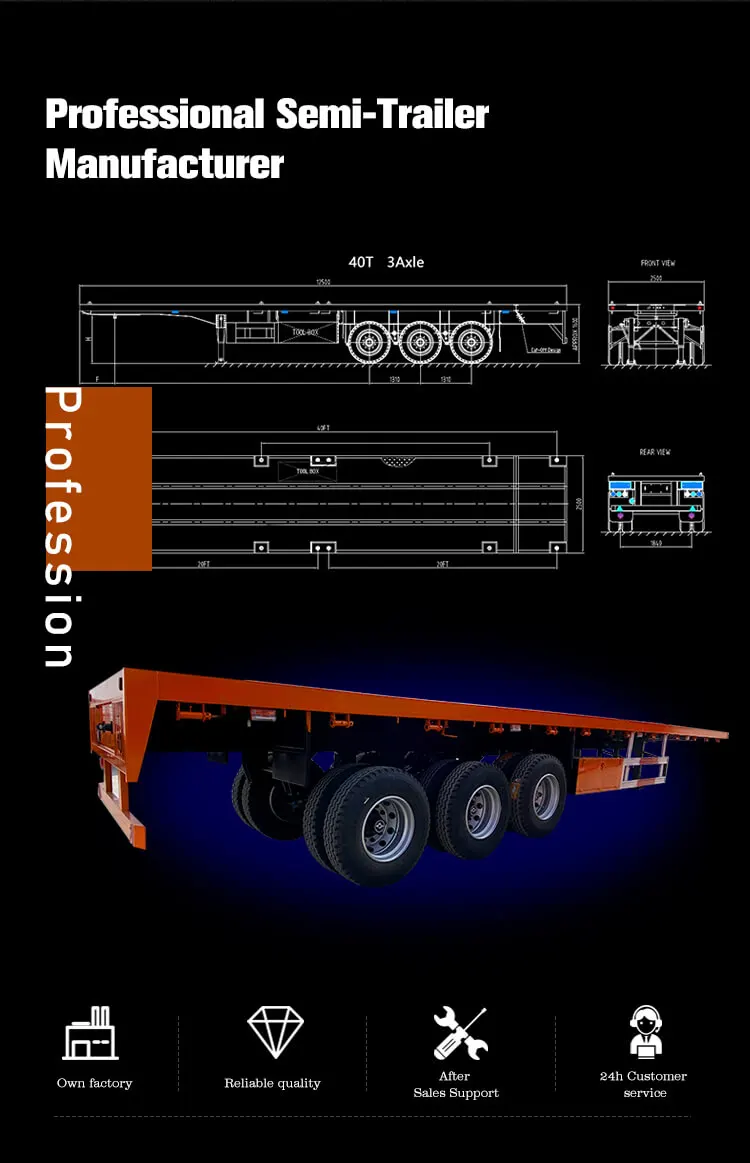 3 Axels Flatbed Semi Trailer 4 Axels 60ton 40feet Flatbed Trailer Container Semi Trailer For ...