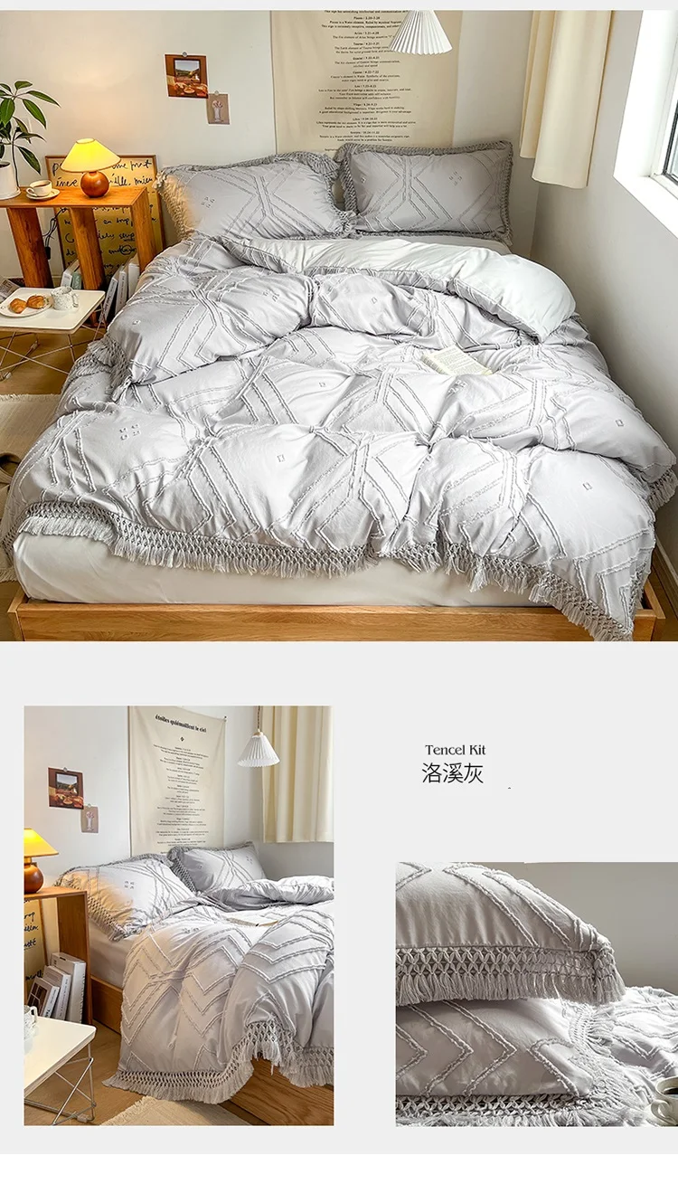 Queen Tufted Comforter Quilt Cover Set - White Duvet Cover & Pillowcase ...