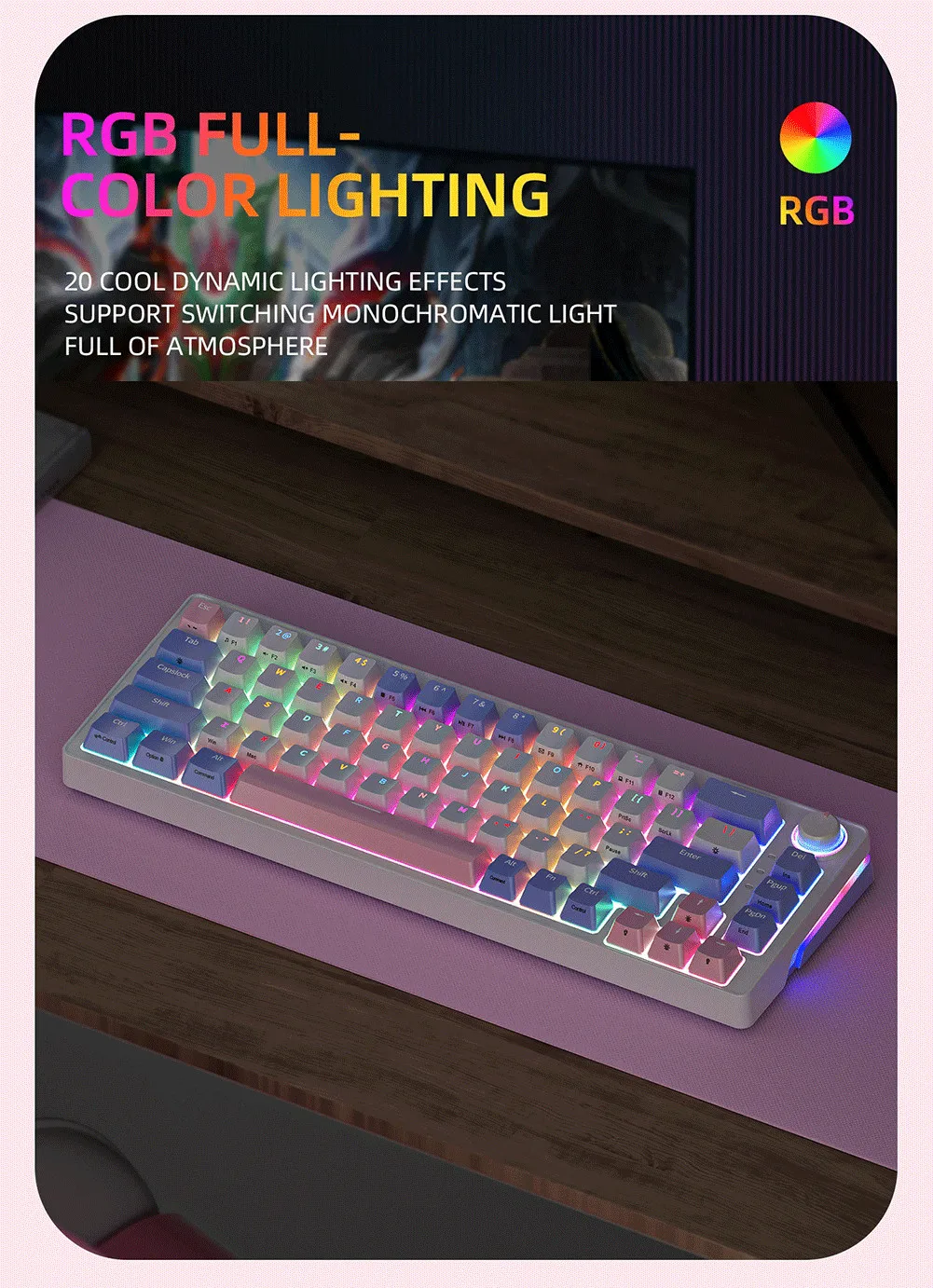 65% Mechanical Keyboard with 68 Keys - RGB Backlit Gaming
