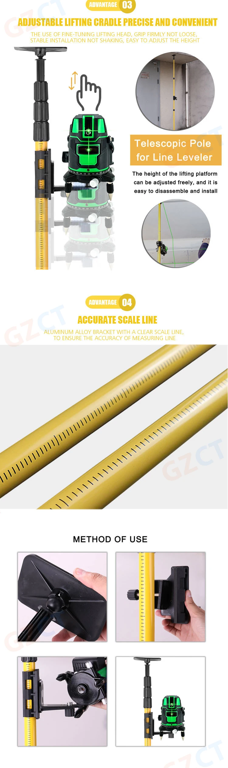 4.2m Infrared Telescopic Rod - Versatile Laser Level Bracket