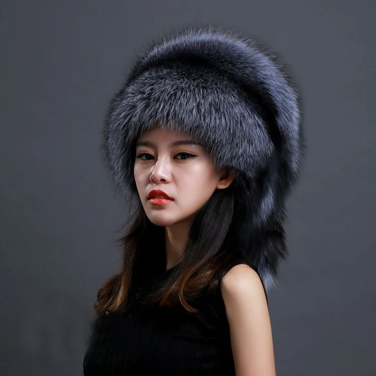 ZDFURS Women's Russian Ushanka Trapper Hat - Real Fox Fur Bomber for ...