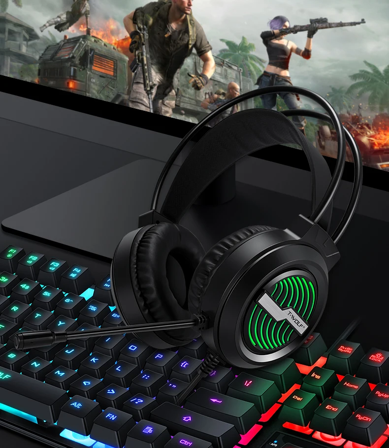 T-WOLF H130 RGB Backlit Gaming Headset - 3D Surround Sound