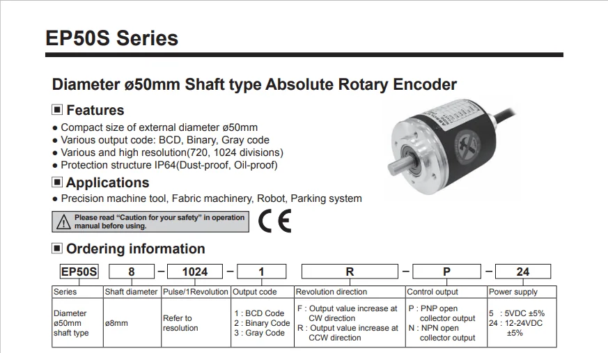 Rotary Encoder Ep50s8-256-3f-n-24 256 Ppr Gray Code Output Npn Open ...