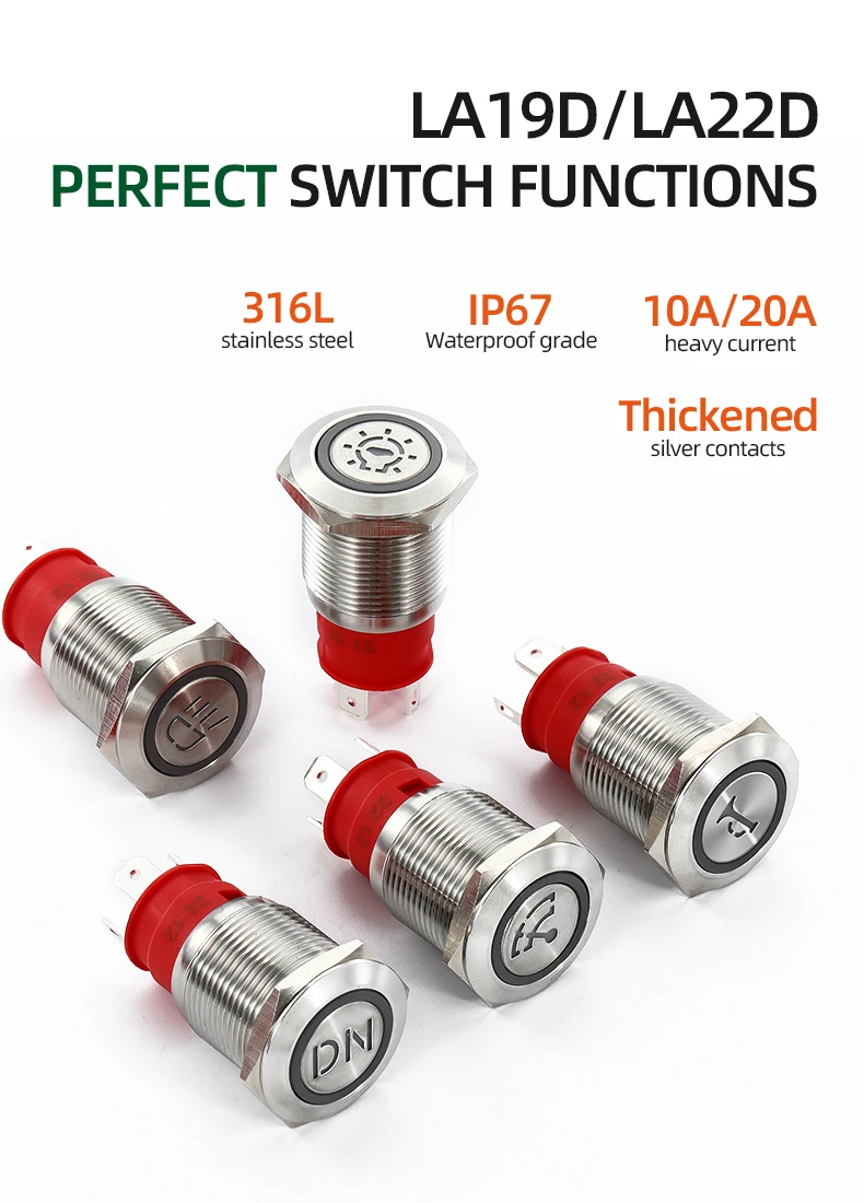 Illuminated Ip67 24v Stainless Steel Push Button Switch With Led - Oem