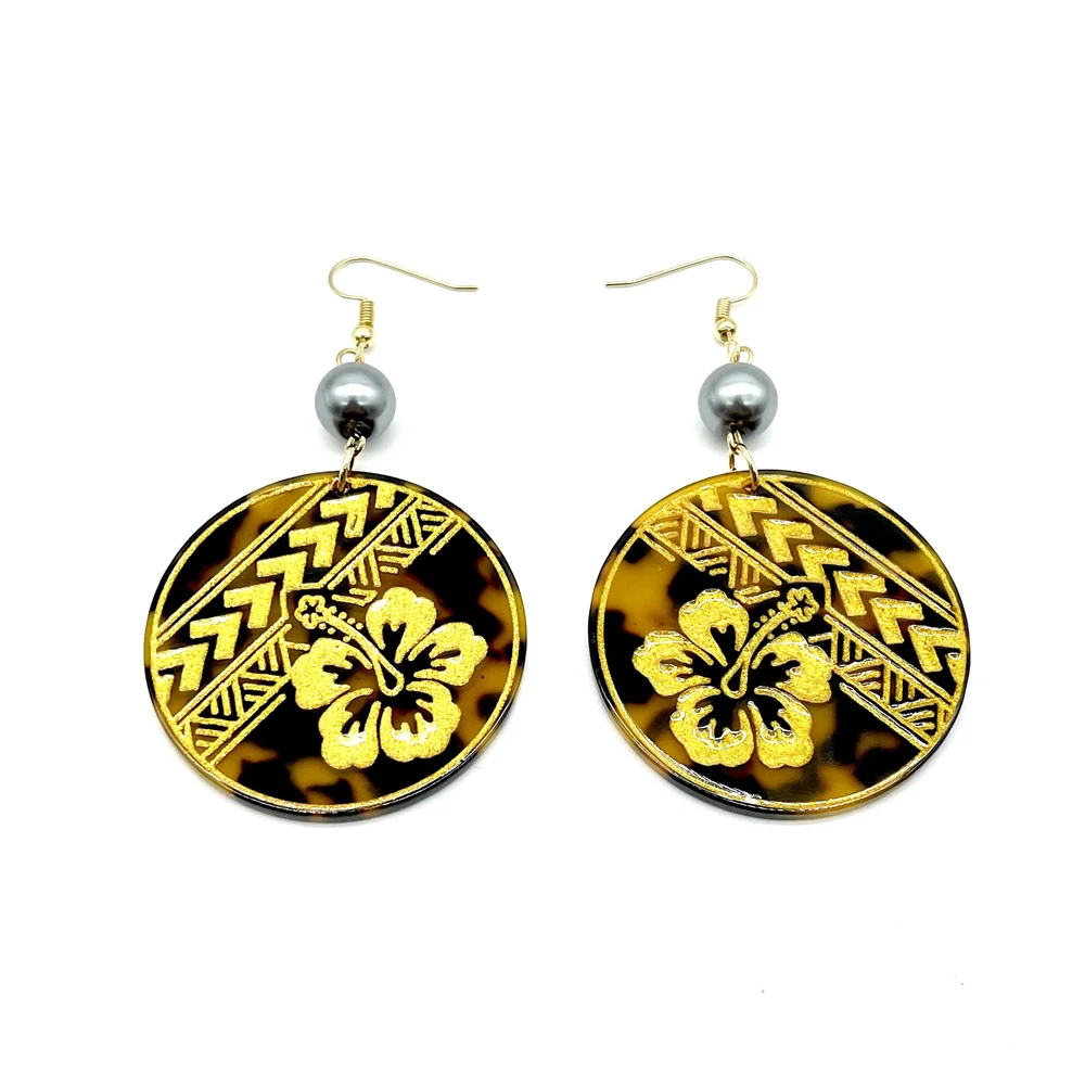 Tortoiseshell & Gold Floral Seashell Drop Earrings OEM