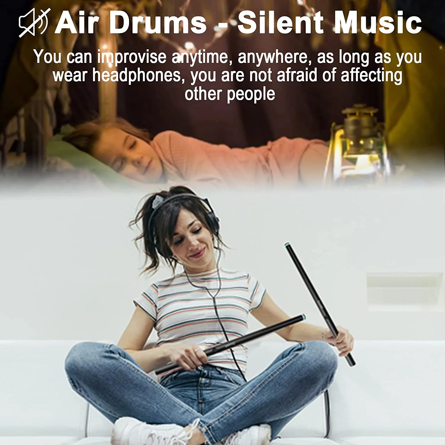 Practice Drum Set with Air Electric Drumsticks & Foot Sensor