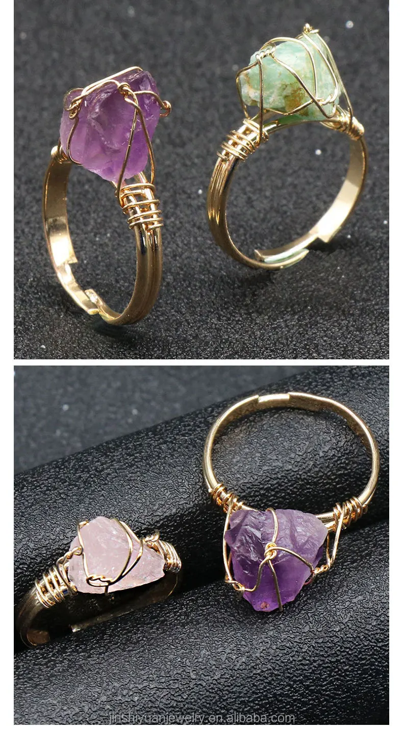 Natural Irregular Crystal Rough Stone Adjustable With Wire Wrap Design ...