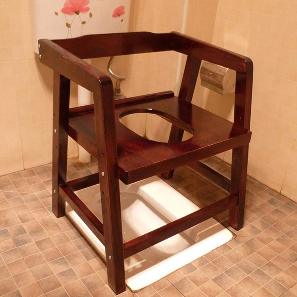 Detachable Wood Frame High Back Commode Chairs for Disabled