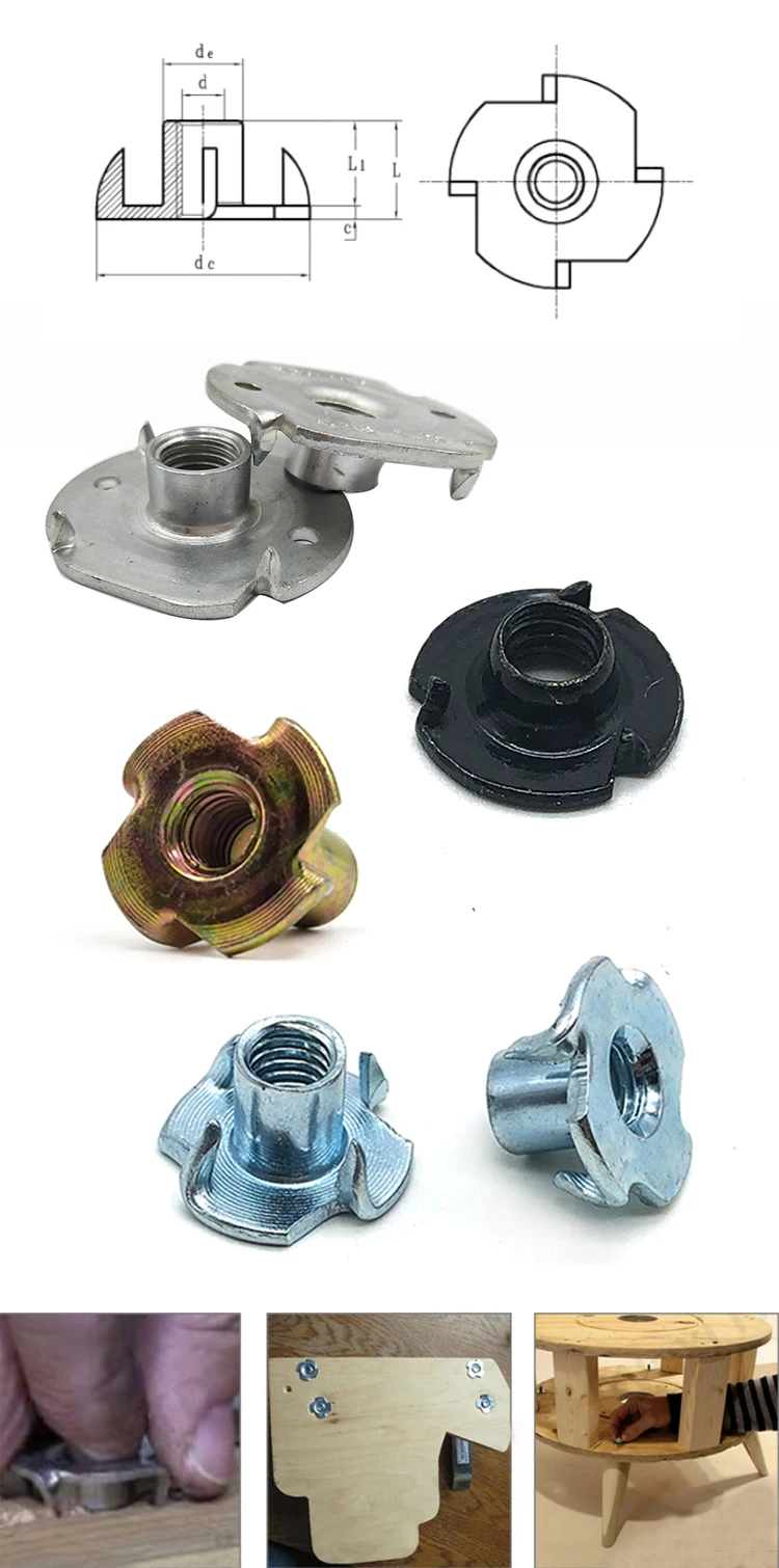 304 316 Stainless Steel Four Claw T-nut Tee Nut M3 M4 M5 M6 M8 M10 M12 ...