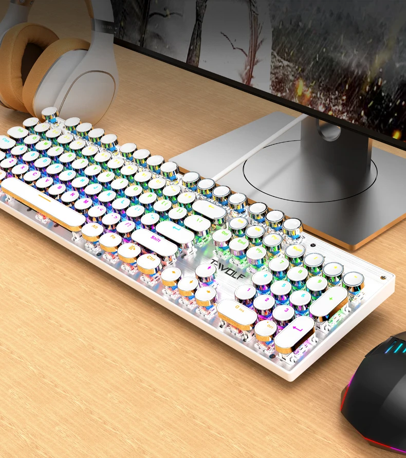 TWOLF Gaming Keyboard - Backlit, Mechanical, and Programmable