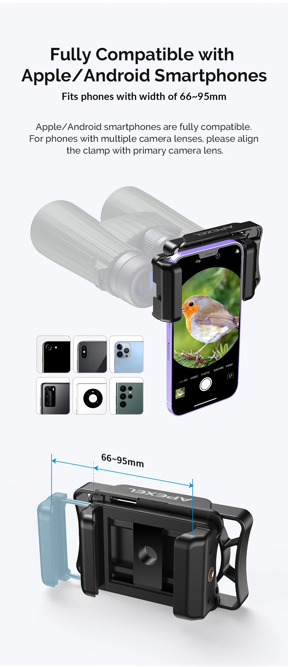 APEXEL Spotting Scope Mobile Phone Adapter - Versatile Mount