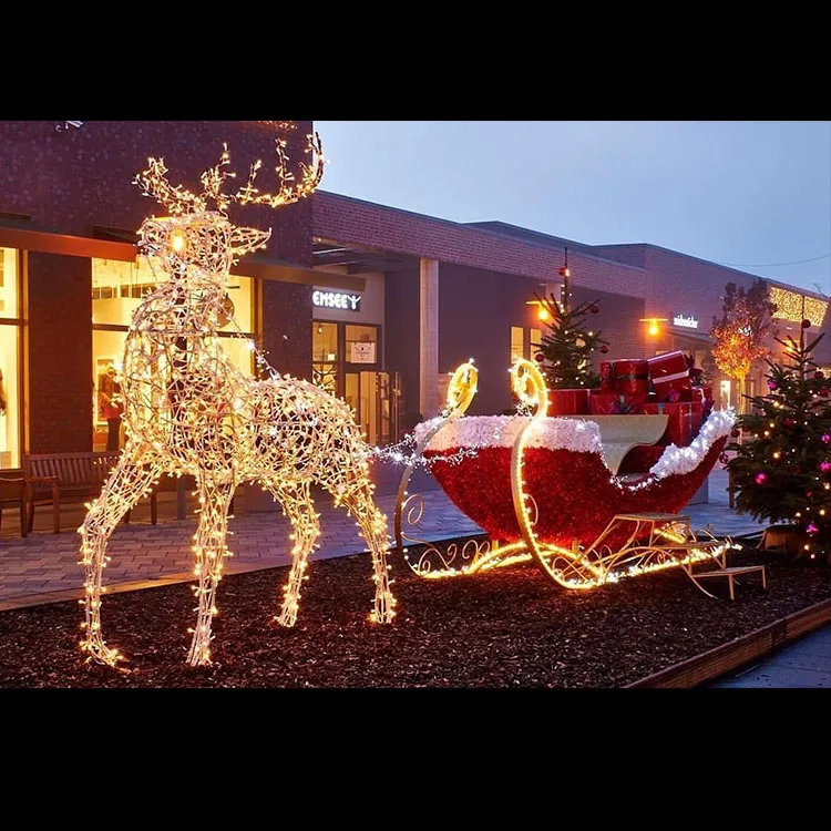 christmas outdoor large santa sleigh 3d santa claus sleigh reindeer ...
