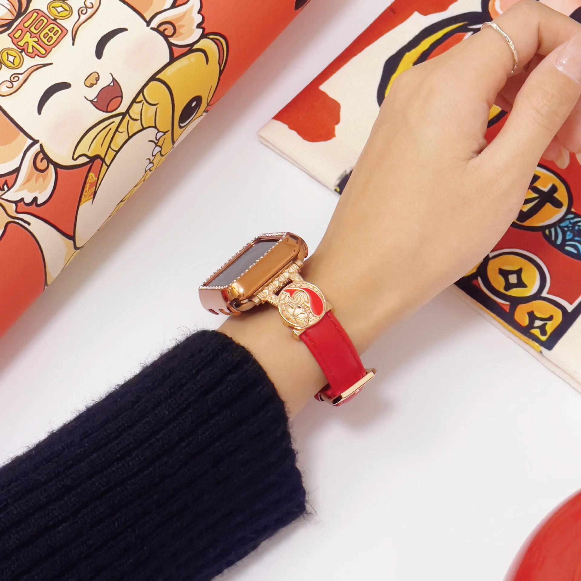 2024 Smartwatch Replacement Wristband Designer Red Women Leather Watch ...