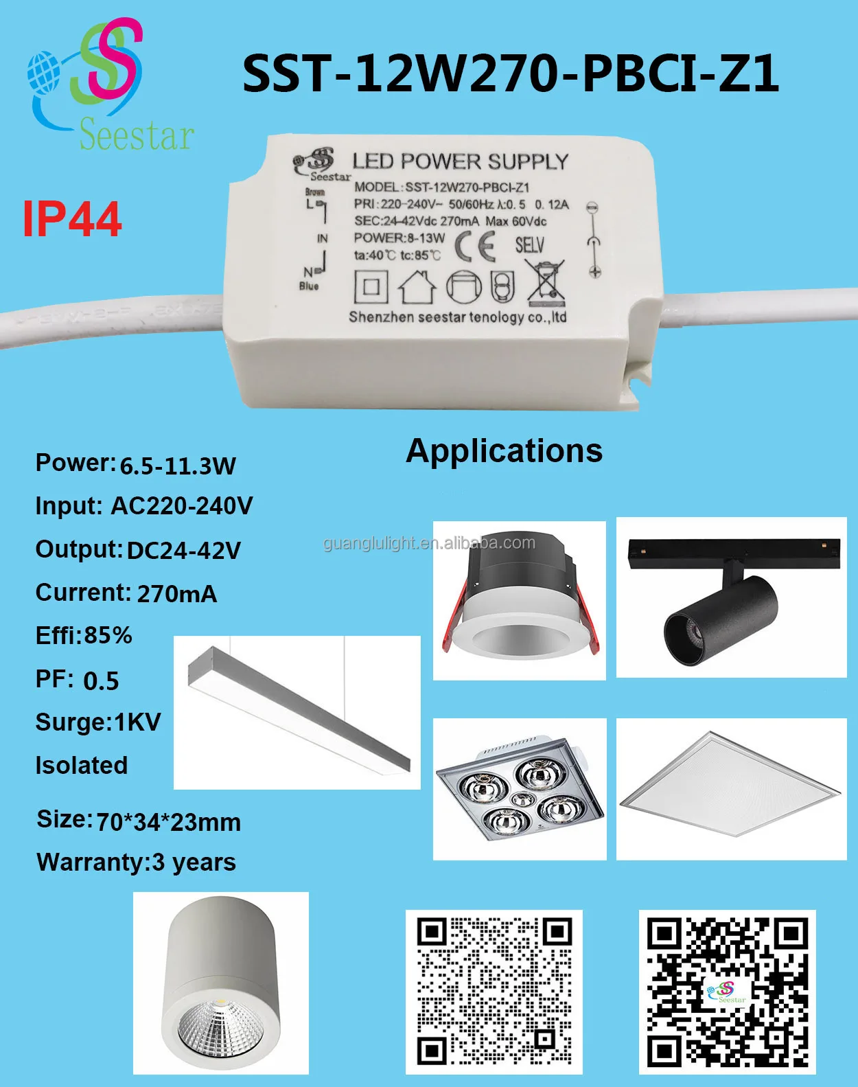 Seestar Ip42 Constant Current Low Pf Isolated Ac220-240v Dc24-42v 270ma 7w 8w 9w 10w 11w 12w Led ...