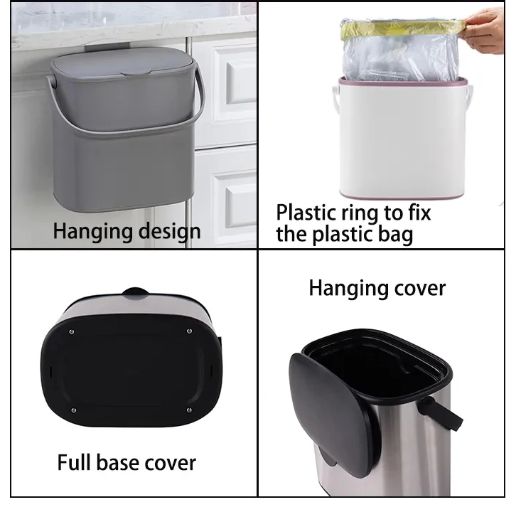 Eco-friendly 5L Waste Bin - Stainless Steel Kitchen Storage