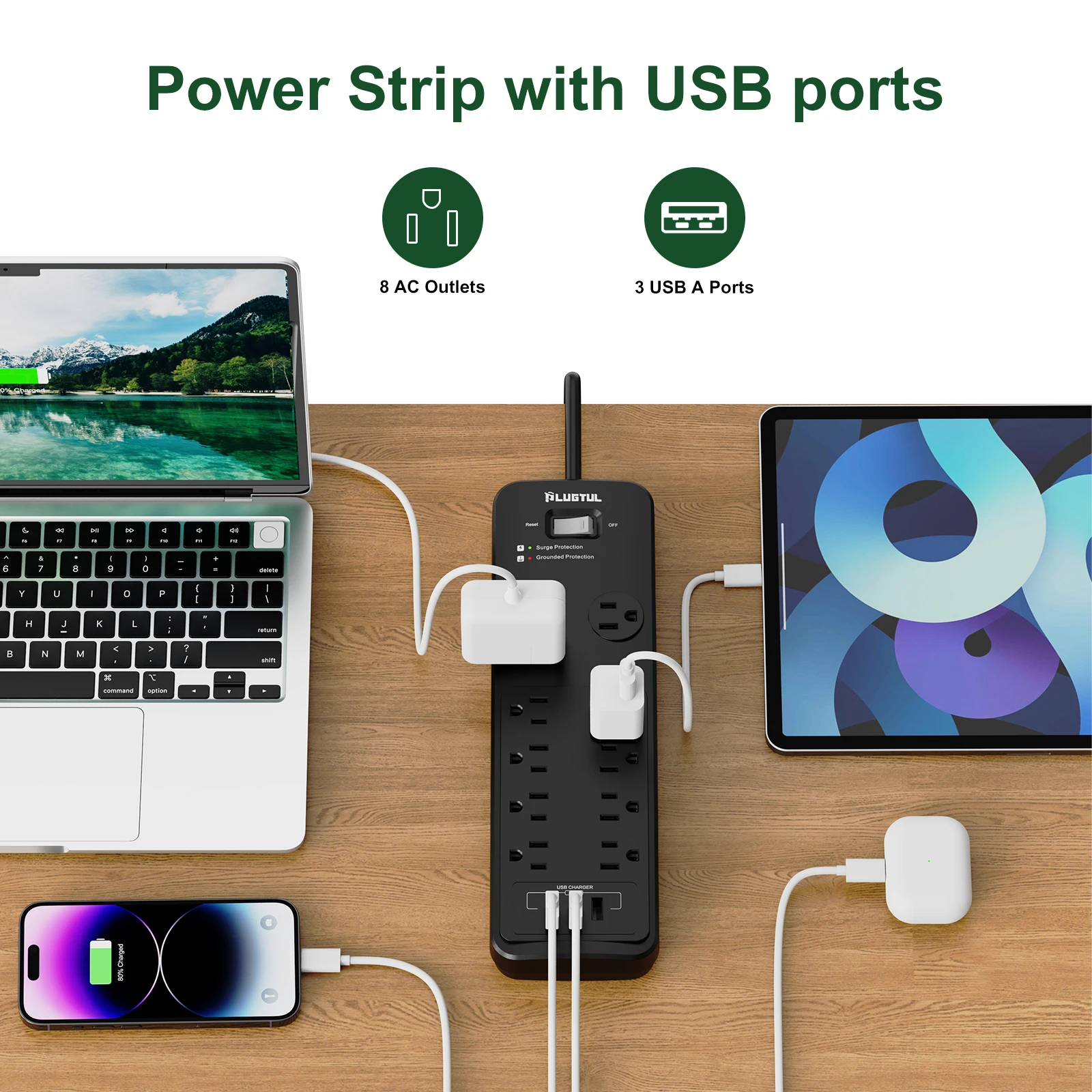 Us Electric Extension Board Power Strip,10 Outlet Etl Power Bar With ...