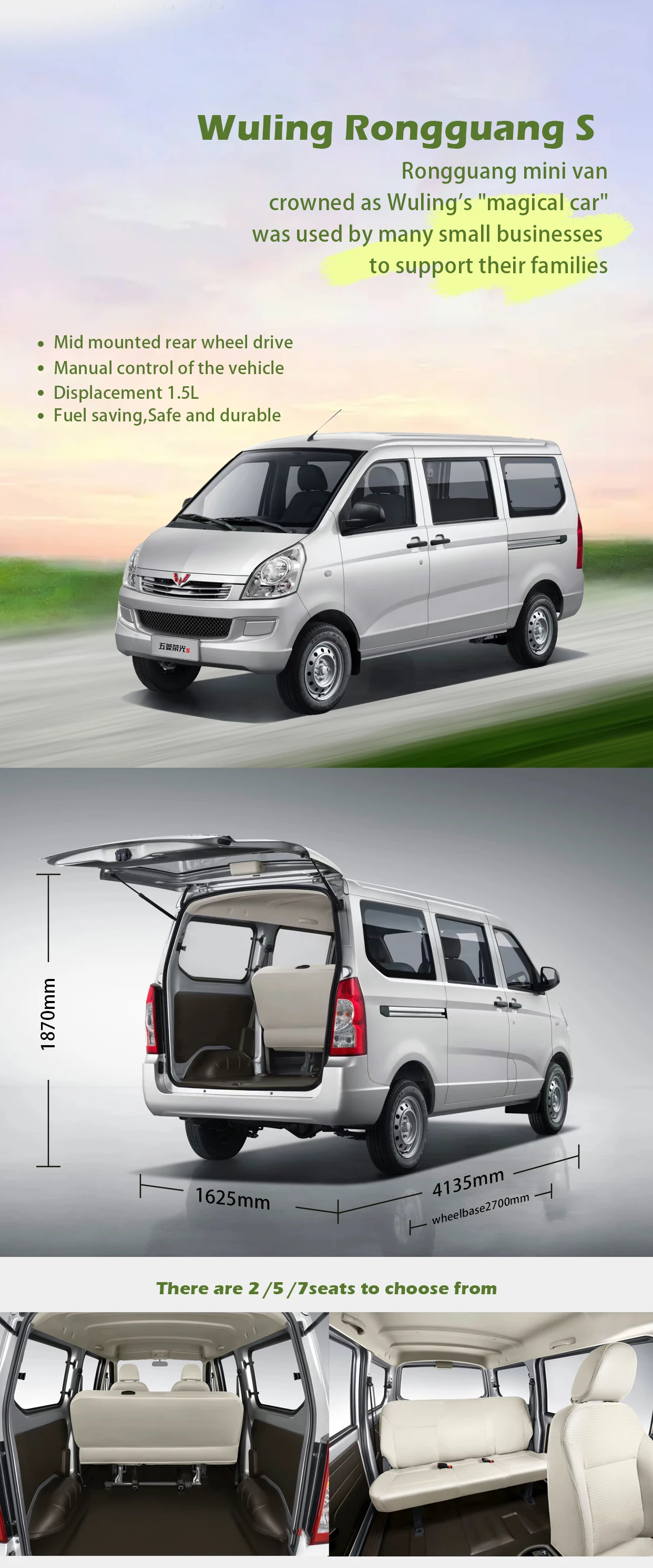 Wuling Van Good Selling Vehicle 7 Seats 4x2 2023 Rongguang S Ev Mini ...